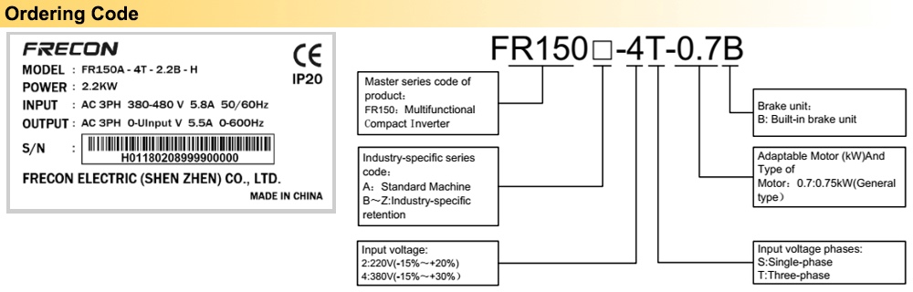 Biến tần cho motor 1 pha Frecon FR150A-2S-0.7B 0.75kW 1HP
